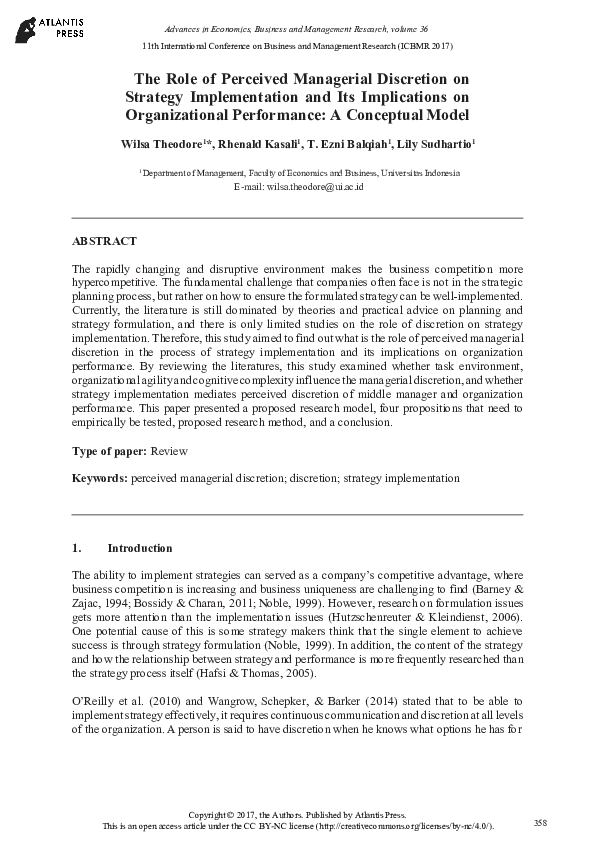 (PDF) The Role of Perceived Managerial Discretion on Strategy ...