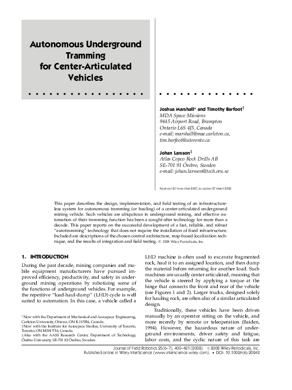 (PDF) Infrastructureless Autonomous Tramming System