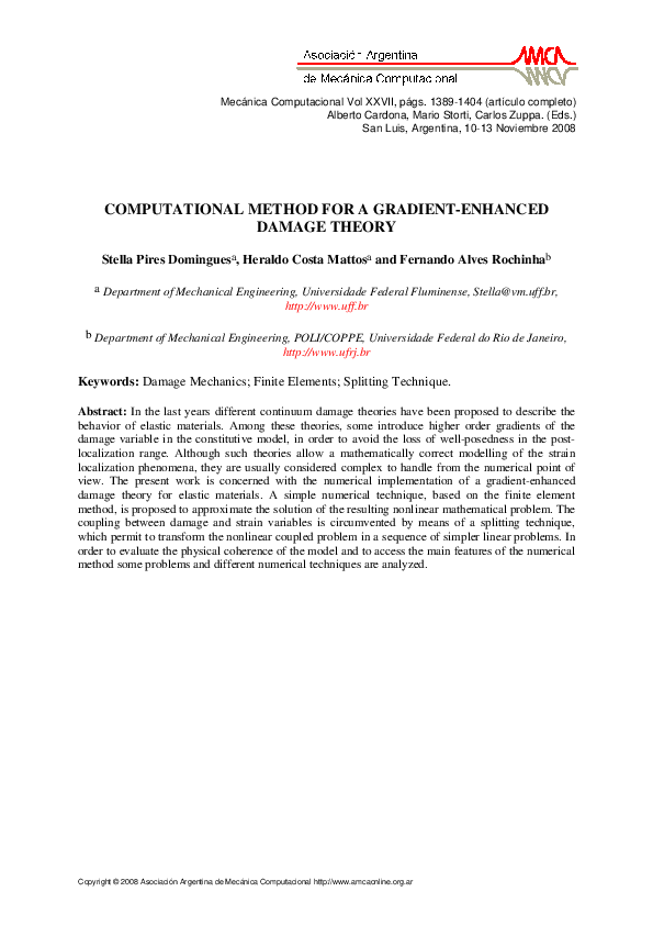 (PDF) Computational Method for a Gradient-Enhanced Damage Theory