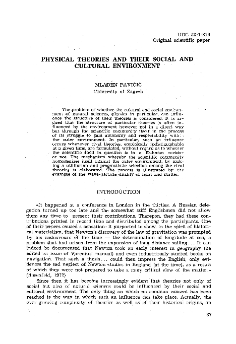 (PDF) Physical Theories and Their Social and Cultural Environment