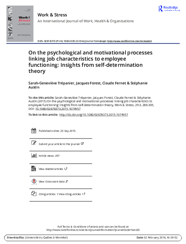 (PDF) On the psychological and motivational processes linking job ...