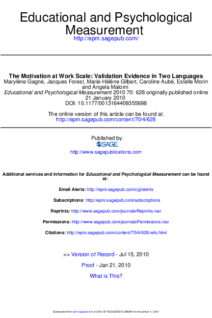 (PDF) The Motivation at Work Scale: Validation Evidence in Two Languages