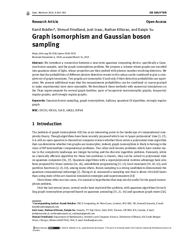 (PDF) Graph isomorphism and Gaussian boson sampling