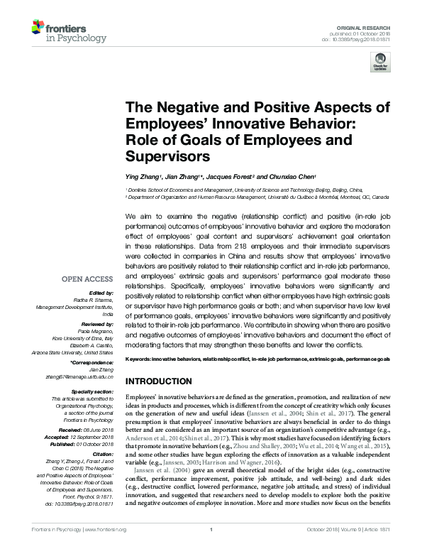 (PDF) The Negative and Positive Aspects of Employees' Innovative ...