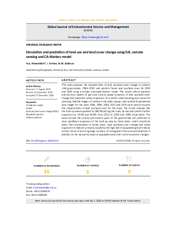 (PDF) Land Use Change Simulation in Jordan's Irbid Governorate