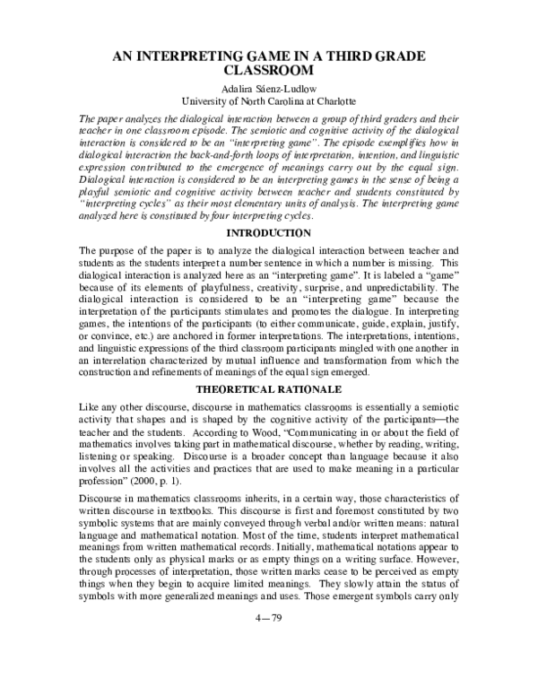 (PDF) An Interpreting Game in a Third Grade Classroom