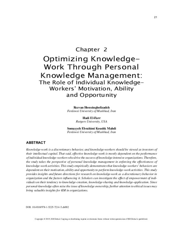 (PDF) Optimizing Knowledge-Work Through Personal Knowledge Management