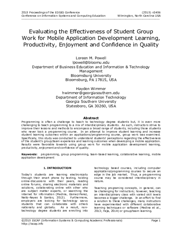 (PDF) Evaluating the Effectiveness of Student Group Work for Mobile ...