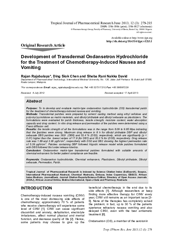 (PDF) Development of Transdermal Ondansetron Hydrochloride for the ...