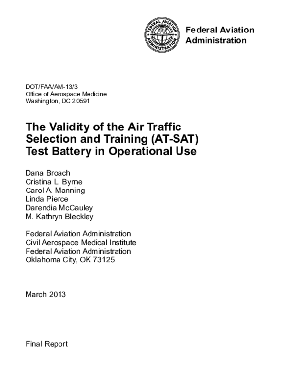 (PDF) The Validity of the Air Traffic Selection and Training (AT-SAT ...