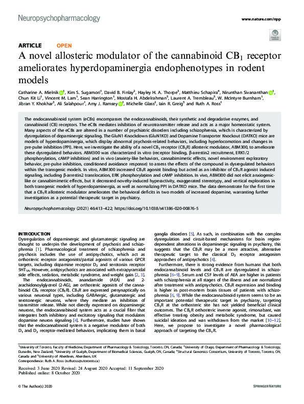 (PDF) CB1 Receptor Modulator Reduces Hyperdopaminergia