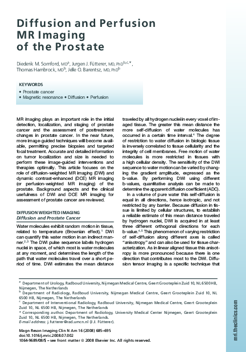Diffusion and perfusion MR imaging of the prostate