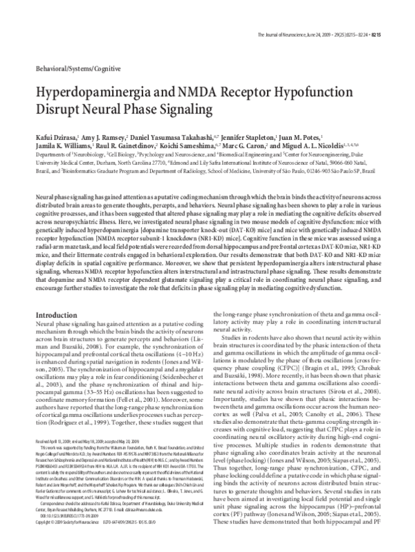 (PDF) Hyperdopaminergia and NMDA Receptor Hypofunction Disrupt Neural ...