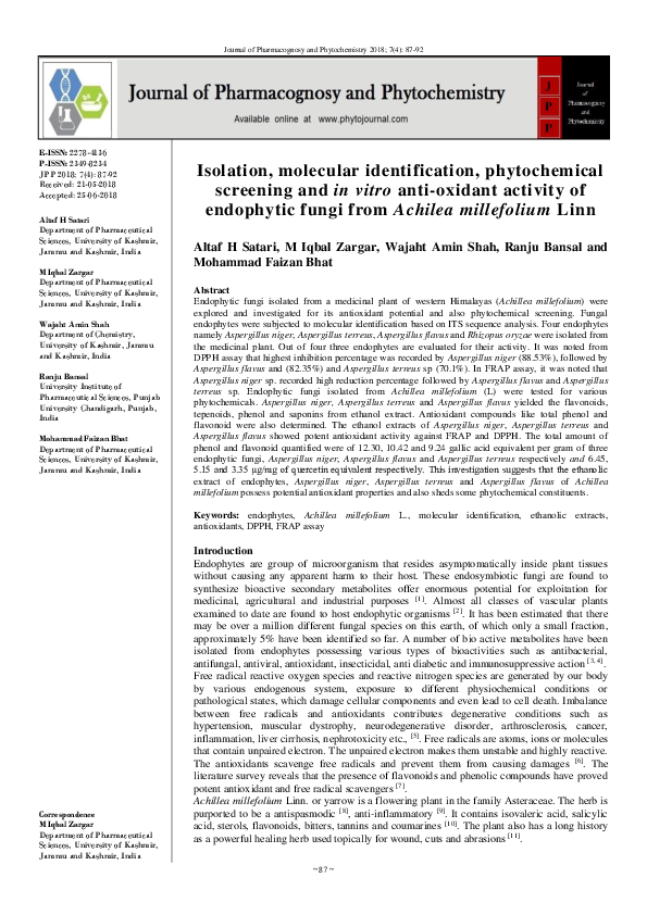 (PDF) Isolation, molecular identification, phytochemical screening and in vitro anti-oxidant ...