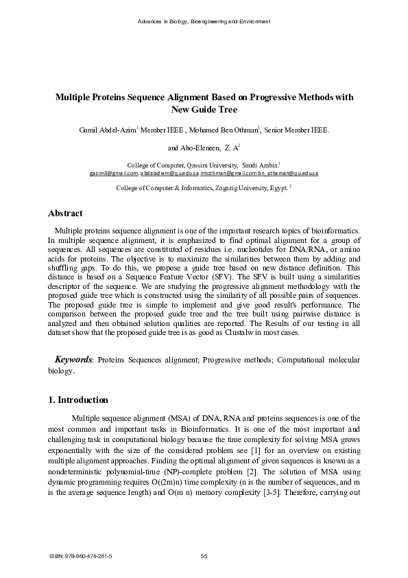 (PDF) Multiple Proteins Sequence Alignment Based on Progressive Methods with New Guide Tree