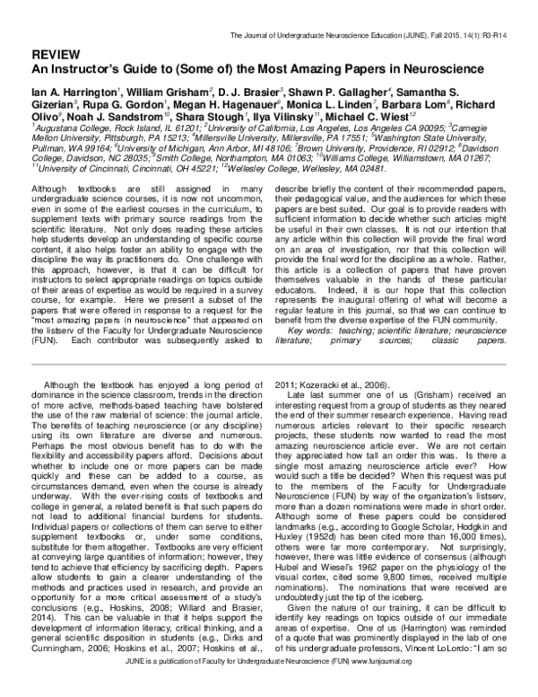 (PDF) An Instructor's Guide to (Some of) the Most Amazing Papers in ...