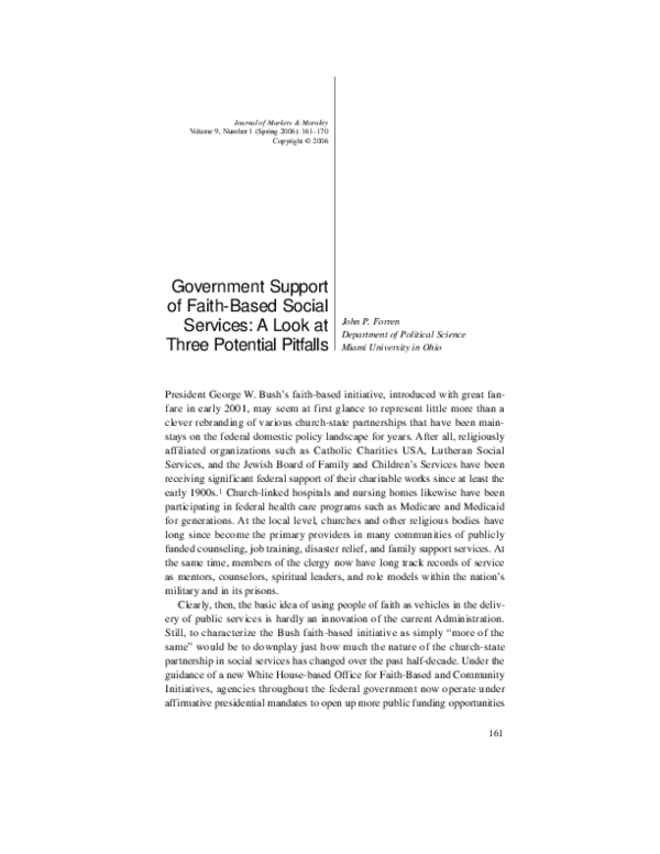 (PDF) Government Support of Faith-Based Social Services: A Look at ...