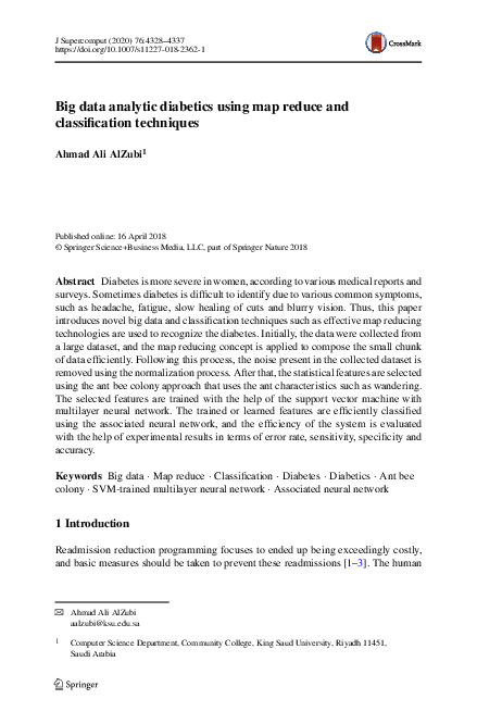 Pdf Big Data Analytic Diabetics Using Map Reduce And Classification Techniques