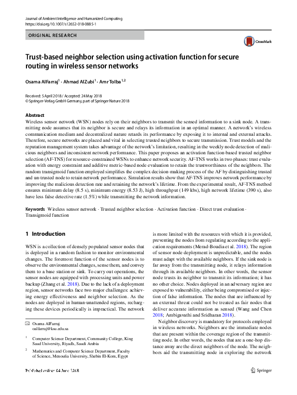 (PDF) Trust-based neighbor selection using activation function for secure routing in wireless ...