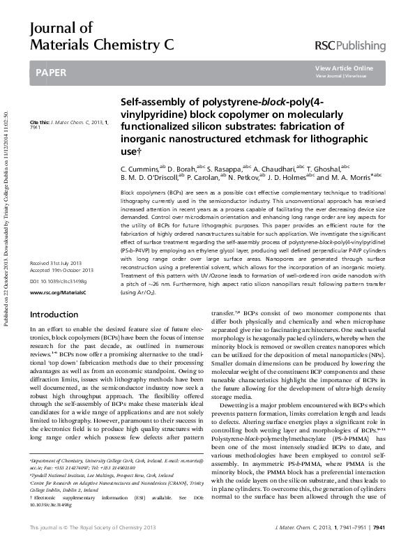 (PDF) Directed self-assembly of PS-b-PMMA block copolymer using HSQ lines for translational ...