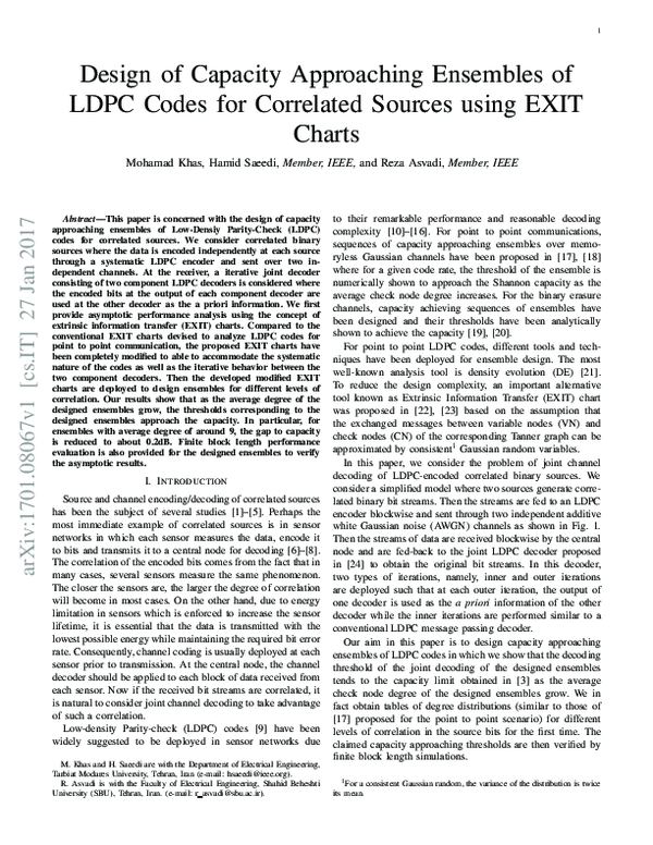 (PDF) Design of Capacity Approaching Ensembles of LDPC Codes for Correlated Sources using EXIT ...