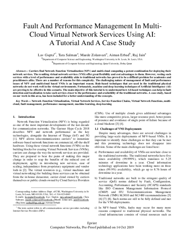 (PDF) Fault And Performance Management In Multi-Cloud Virtual Network Services Using AI: A ...