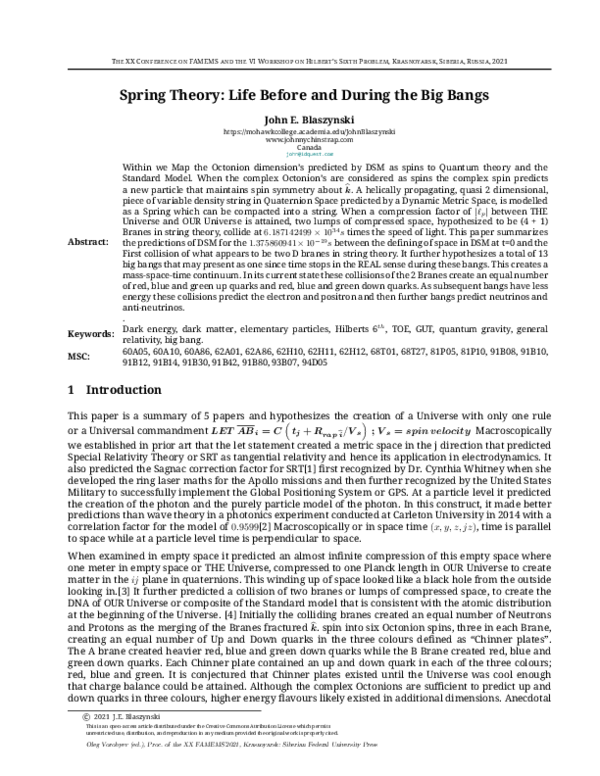(PDF) Spring Theory: Life Before and During the Big Bangs