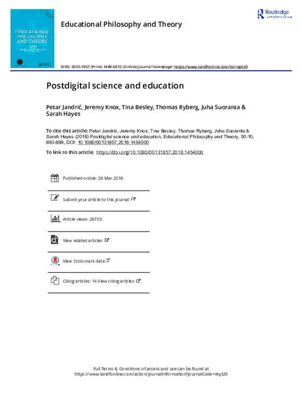 (PDF) Postdigital science and education