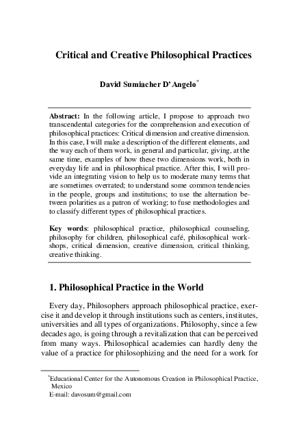 (PDF) Critical and Creative Philosophical Practices