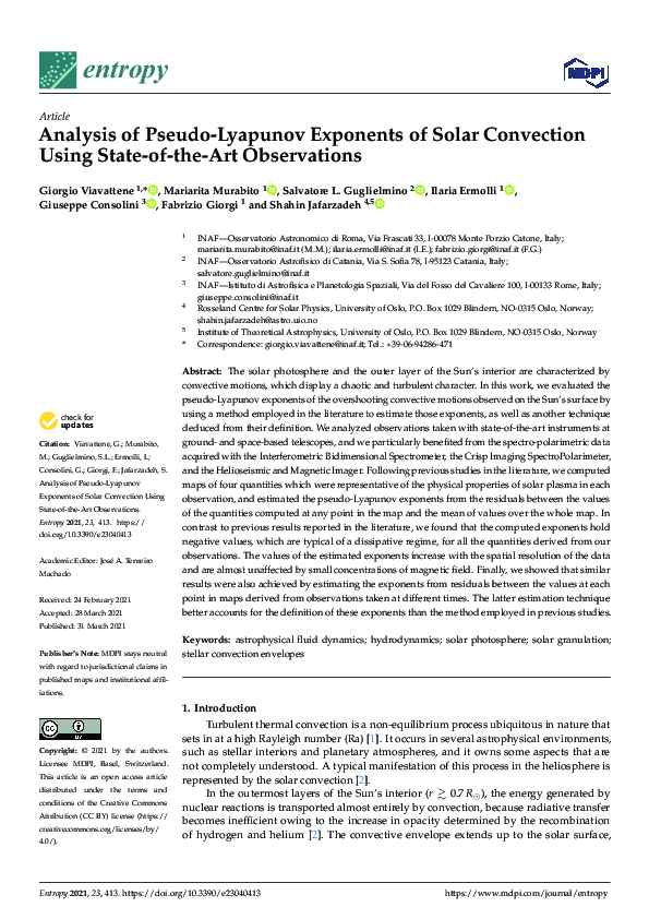 Pdf Analysis Of Pseudo Lyapunov Exponents Of Solar Convection Using