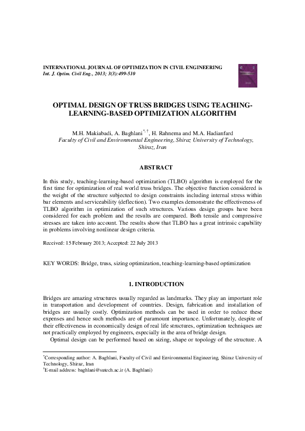 (PDF) Optimal Design of Truss Bridges Using Teaching-Learning-Based ...