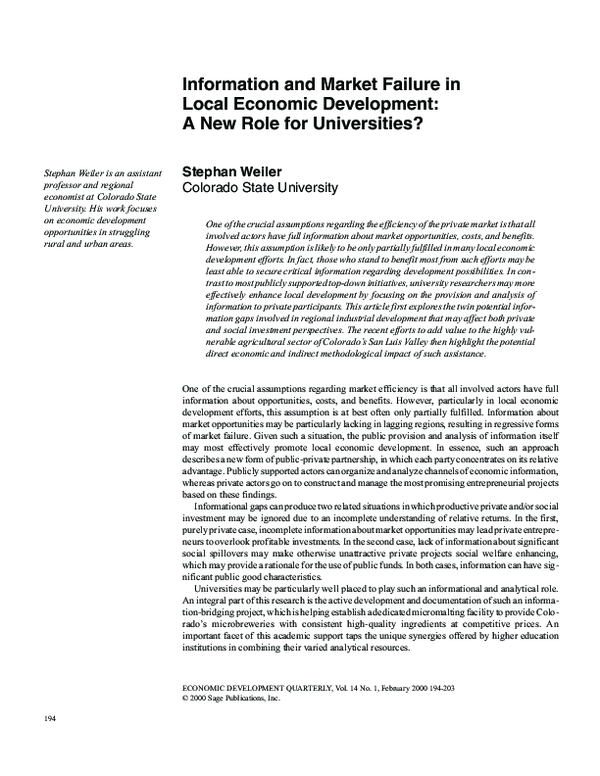 (PDF) Information and Market Failure in Local Economic Development: A ...