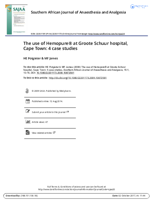 (PDF) The use of Hemopure?? at Groote Schuur hospital, Cape Town: 4 ...