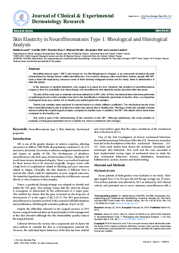 (PDF) Skin Elasticity in Neurofibromatosis Type 1: Rheological and ...
