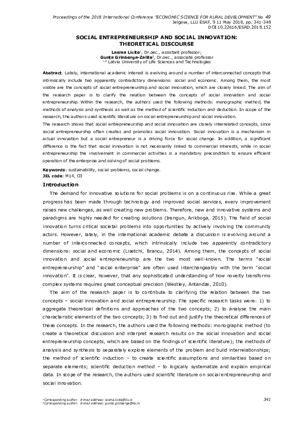 (PDF) Social entrepreneurship and social innovation: are both the same?