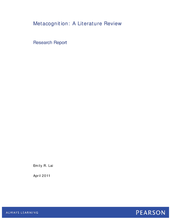 (PDF) Metacognition: A Literature Review Research Report