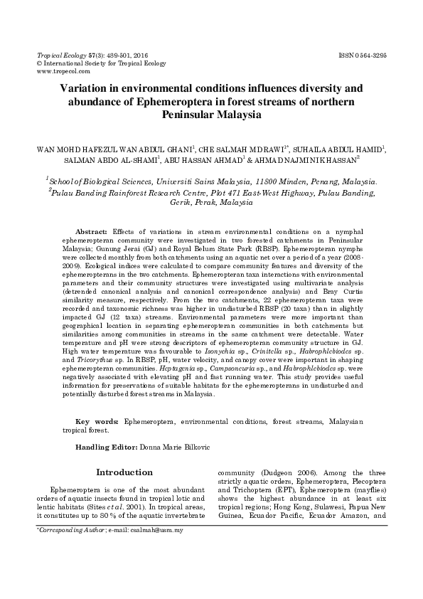 (PDF) Variation in environmental conditions influences diversity and ...
