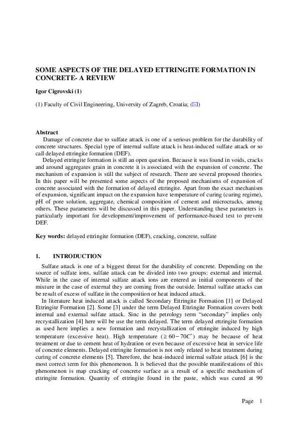 (PDF) Some aspects of the delayed ettringite formation (DEF) in ...