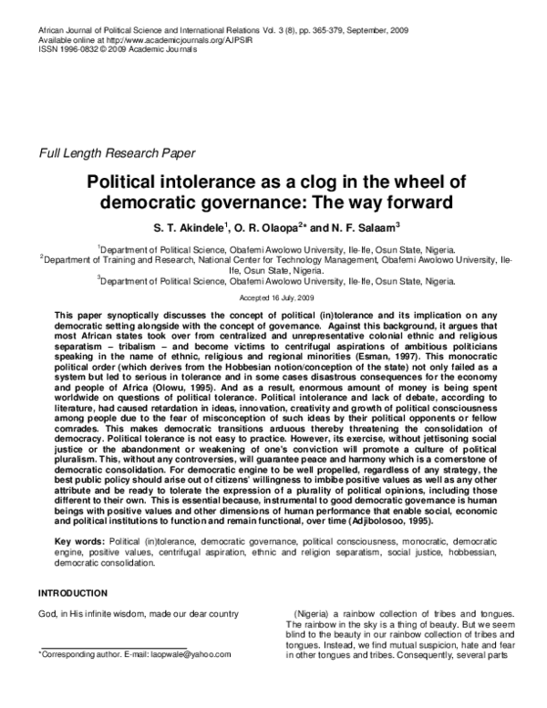 (PDF) Political intolerance as a clog in the wheel of democratic ...