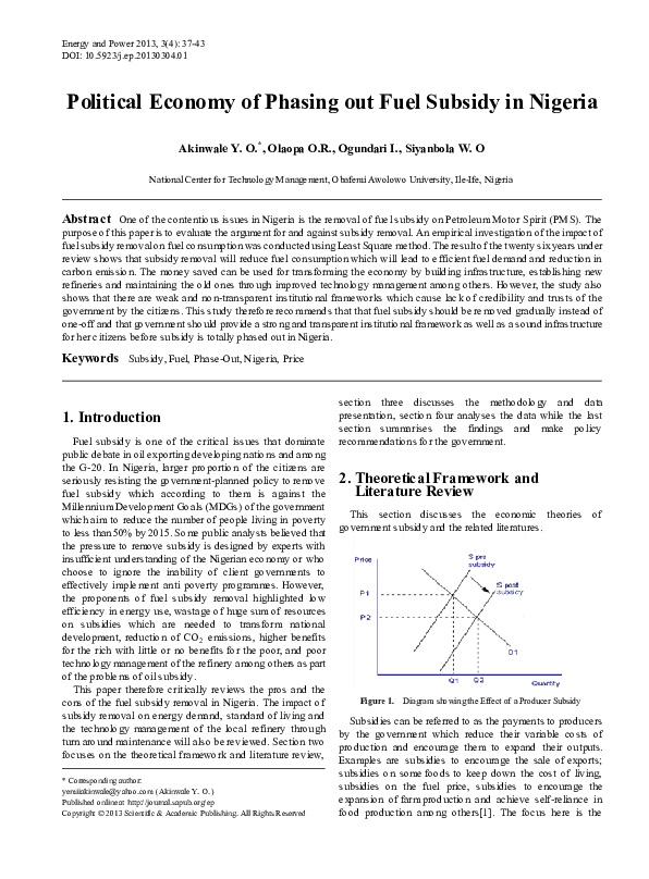 (PDF) Political Economy of Phasing out Fuel Subsidy in Nigeria