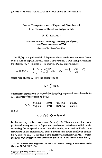 (PDF) Expected Real Zeros in Random Polynomials