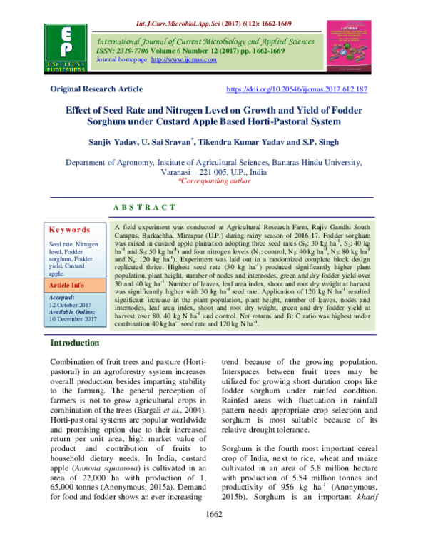Effect of Seed Rate and Nitrogen Level on Growth and Yield of Fodder ...
