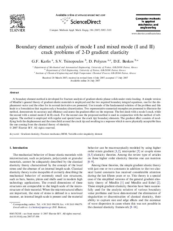 (PDF) Boundary element analysis of mode I and mixed mode (I and II) crack problems of 2-D ...
