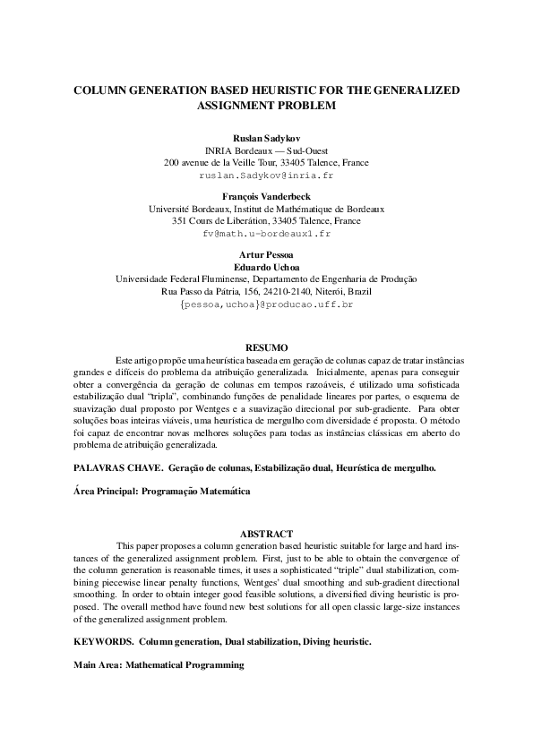 (PDF) Column Generation Based Heuristic for the Generalized Assignment ...