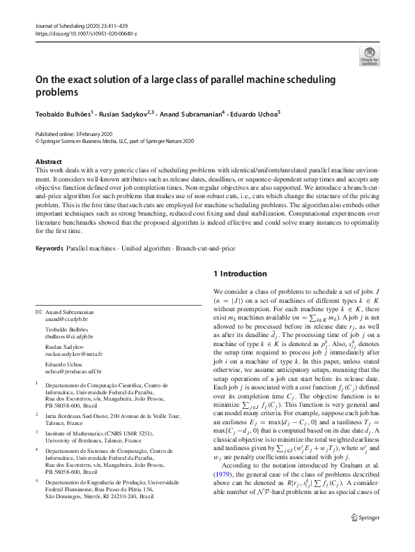 (PDF) On the exact solution of a large class of parallel machine scheduling problems