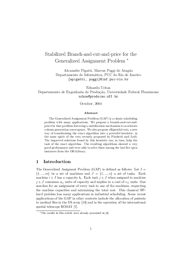 (PDF) Stabilized branch-and-cut-and-price for the generalized assignment problem