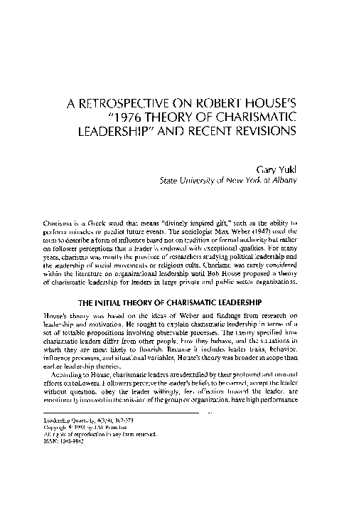 (PDF) A retrospective on Robert House's “1976 theory of charismatic ...