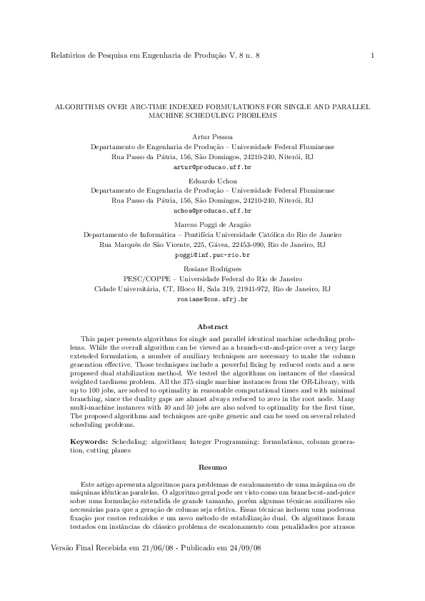 Pdf Algorithms Over Arc Time Indexed Formulations For Single And Parallel Machine Scheduling