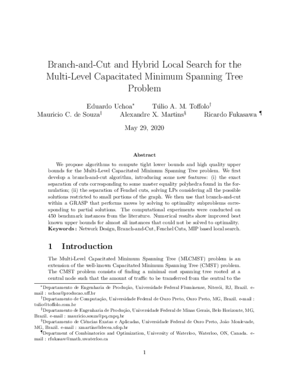 Pdf Branch And Cut And Hybrid Local Search For The Multi Level Capacitated Minimum Spanning