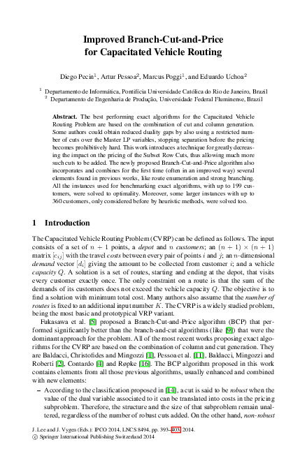 Pdf Improved Branch Cut And Price For Capacitated Vehicle Routing